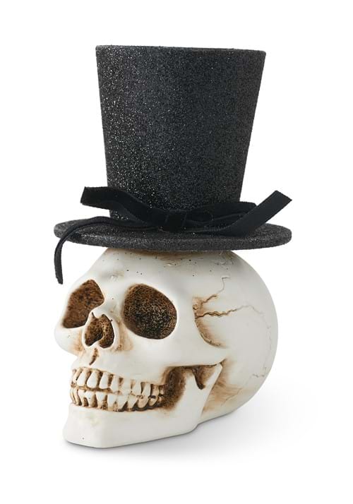 5 Inch Resin Skull with Glittery Top Hat Decoration