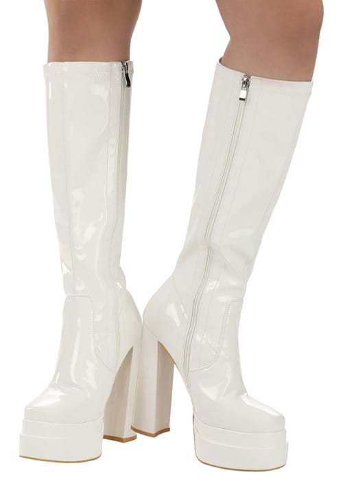 Patent White Platform Adult Gogo Boots