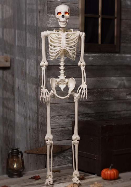 5FT Deluxe Flaming Light Up Eyes & Talking Skeleton Halloween Prop ...